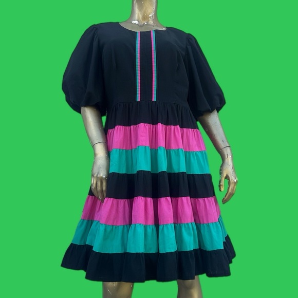 Vintage | Dresses | Custom Vintage 95s Colorblock Circle Skirt Dress ...
